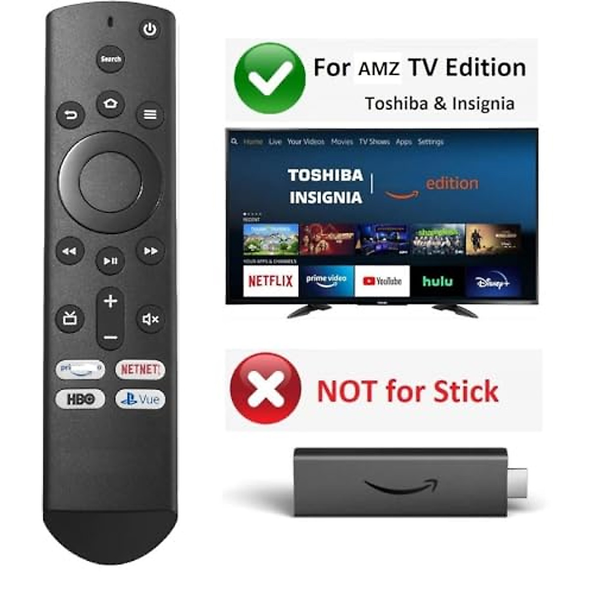Replacement TV Remote for Insignia or Toshiba Smart TV Edition 49LF421U19 50LF621U19 55LF621U19 TF-43A810U21 NS-24DF310NA21 NS-39DF310NA21 NS-39DF510NA19 NS-43DF710NA19 [No Voice Search]