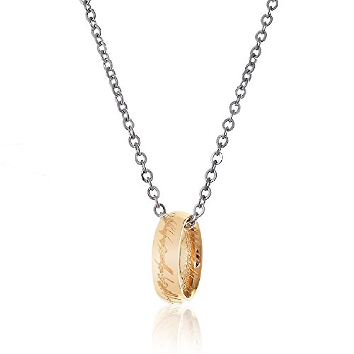 LUREME Engraved Gold Plated Stainless Steel Ring Pendant Chain Necklace A1000001