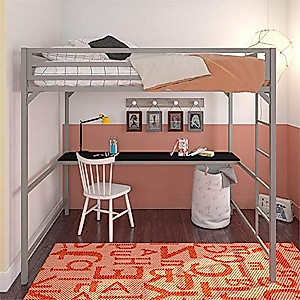 DHP Mabel Full Metal Loft Bed with Desk in Silver