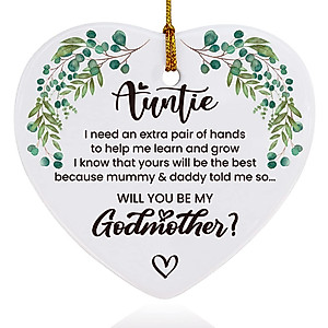 Godmother Ornaments Keepsake Gifts from Goddaughter Godson Godchild Baby, Will You Be My Godmother, Birthday Christmas Mother's Day Pregnancy Announcement Plaque Sign Gifts for Godmother to Be