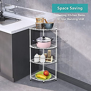 4 Tier Corner Wire Shelving Unit, Adjustable Wire Rack Shelving, Metal Wire Storage Shelves for Kitchen, Pantry, Laundry, Bathroom, Closet (12.6" D x 12.6" W x 32" H, White)