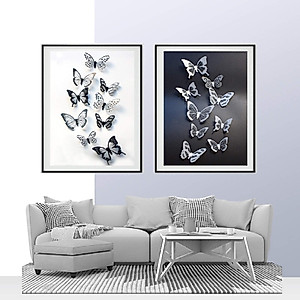 Butterfly Wall Stickers Decal, 36 PCS 3D Black and White Butterfly Stickers with Adhesive,Qyeaber Crystal Butterflies, Removable Art Mural for Baby Kids Bedroom
