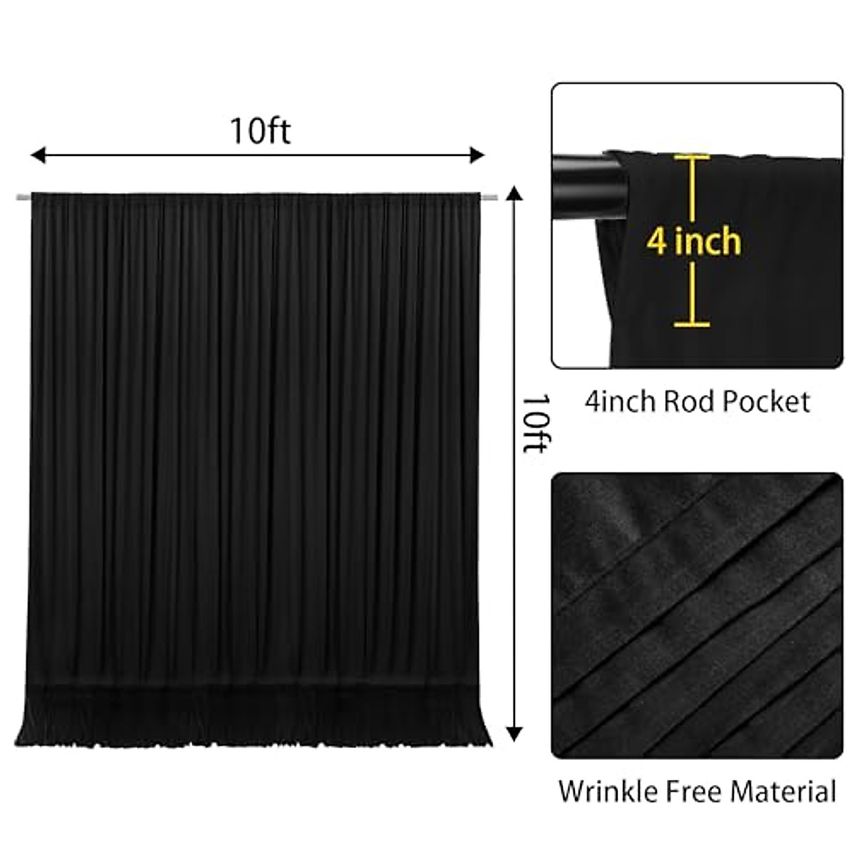 10x10FT Black Background, UTEBIT Black Backdrop for Photography, Polyester Photo Backdrops Cloth for Photography, Black Curtain Backdrop for Photoshoot/Portraits/Video Studio/Film