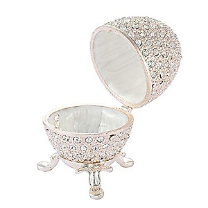 QIFU Mini Faberge Egg Style Mini Sliver Jewelry Trinket Box Hinged Unique Gift for Family