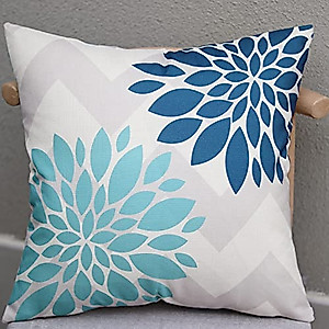 Outdoor Waterproof Throw Pillow Covers 18x18 Inch Teal and Turquoise Dahlia Flower Outdoor Decor Accent Pillows for Patio Furniture Set of 2