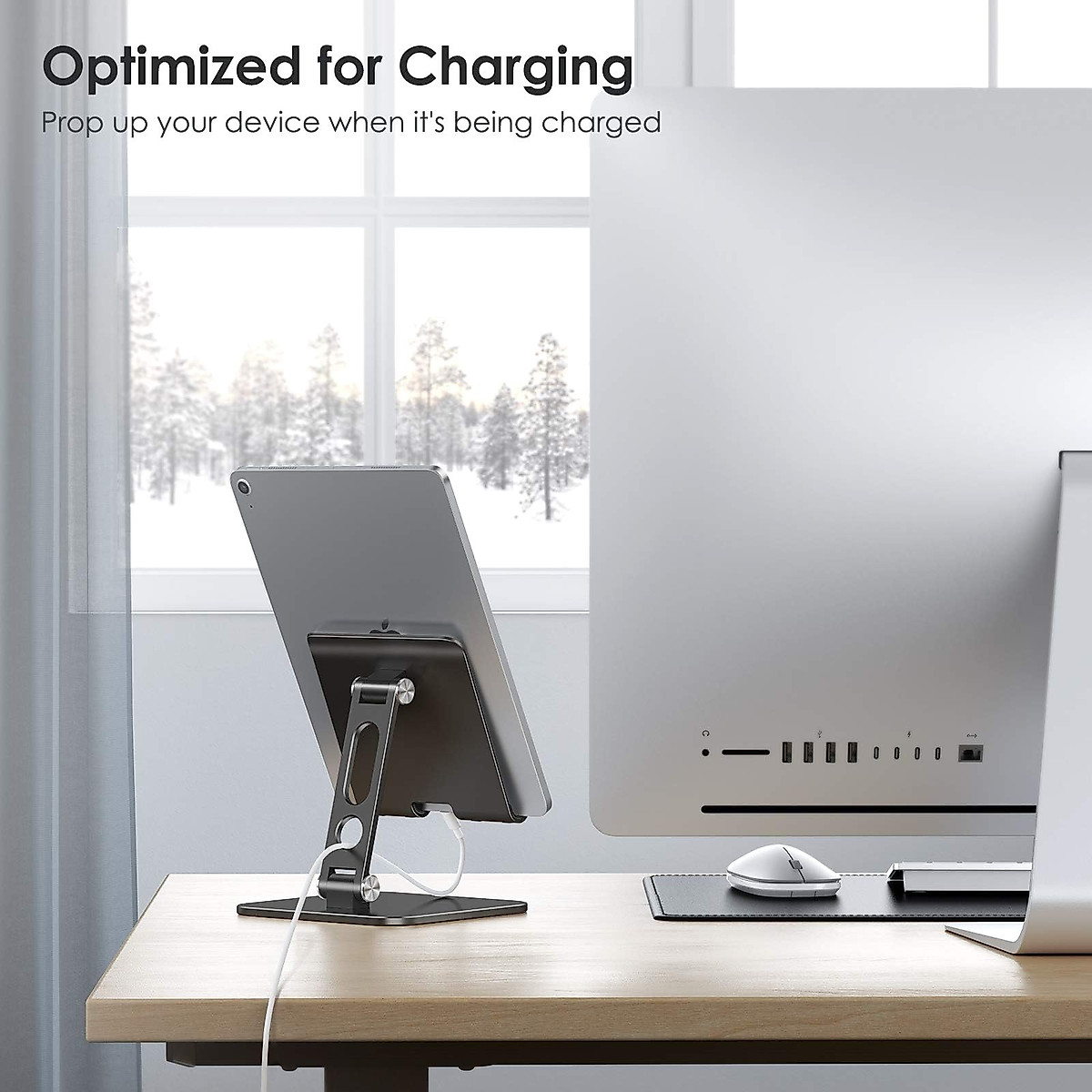 OMOTON Upgraded Adjustable Tablet Stand Holder, Heavy Duty Foldable Portable Monitor Stand, Travel Essentials for iPad Pro/Air/Mini, Surface Pro, 4.7''-15.6', Black