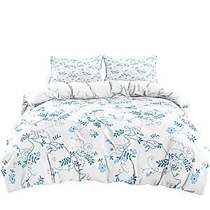 Abosbeet Blue Flower Duvet Cover Twin Botanical Garden Floral Comforter Cover Sets 1 Pillowshame Plant Branch Flower Beding Sets Kids Teens Adults Lightweight Soft Microfiber Hidden Zipper