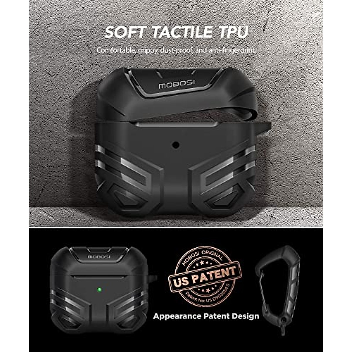MOBOSI AirPods 3rd Generation Case 2021, Hard Shell Design Full-Body Protective Vanguard Armor Military AirPod 3 Case Cover with Keychain for AirPod Case 3rd Generation Case [LED Visible], Black