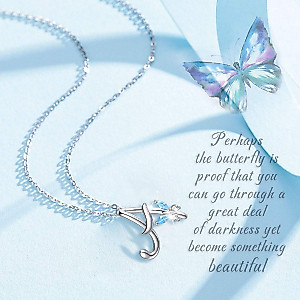 EUDORA Sterling Silver Initial A Necklaces for women Alphabet A Necklace Initial Personalized Letter A Pendant with Blue Cubic Zirconia Butterfly for Mom 18" Chain