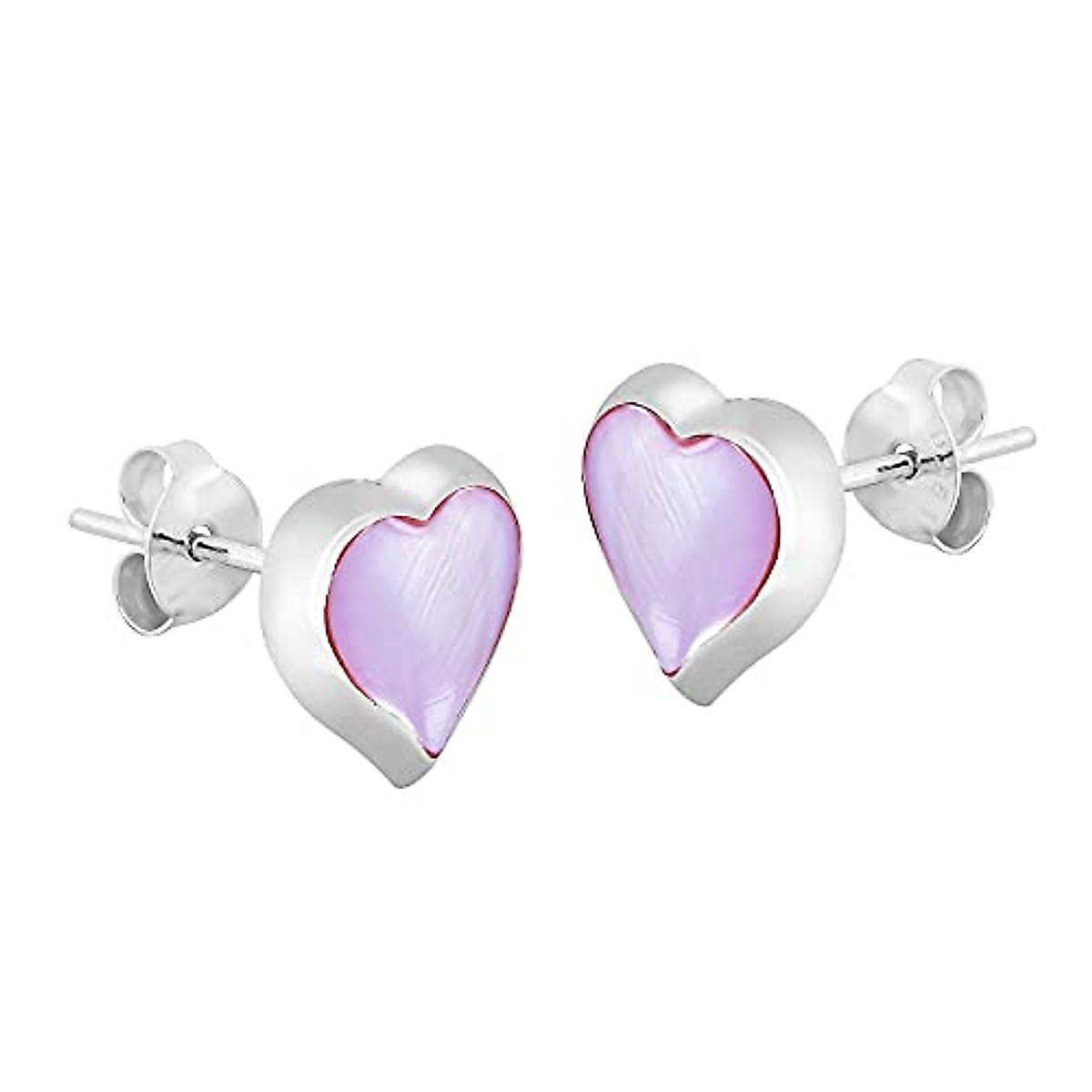 AeraVida Trendy Barbie Pink Heart Mother of Pearl.925 Sterling Silver Stud Earrings