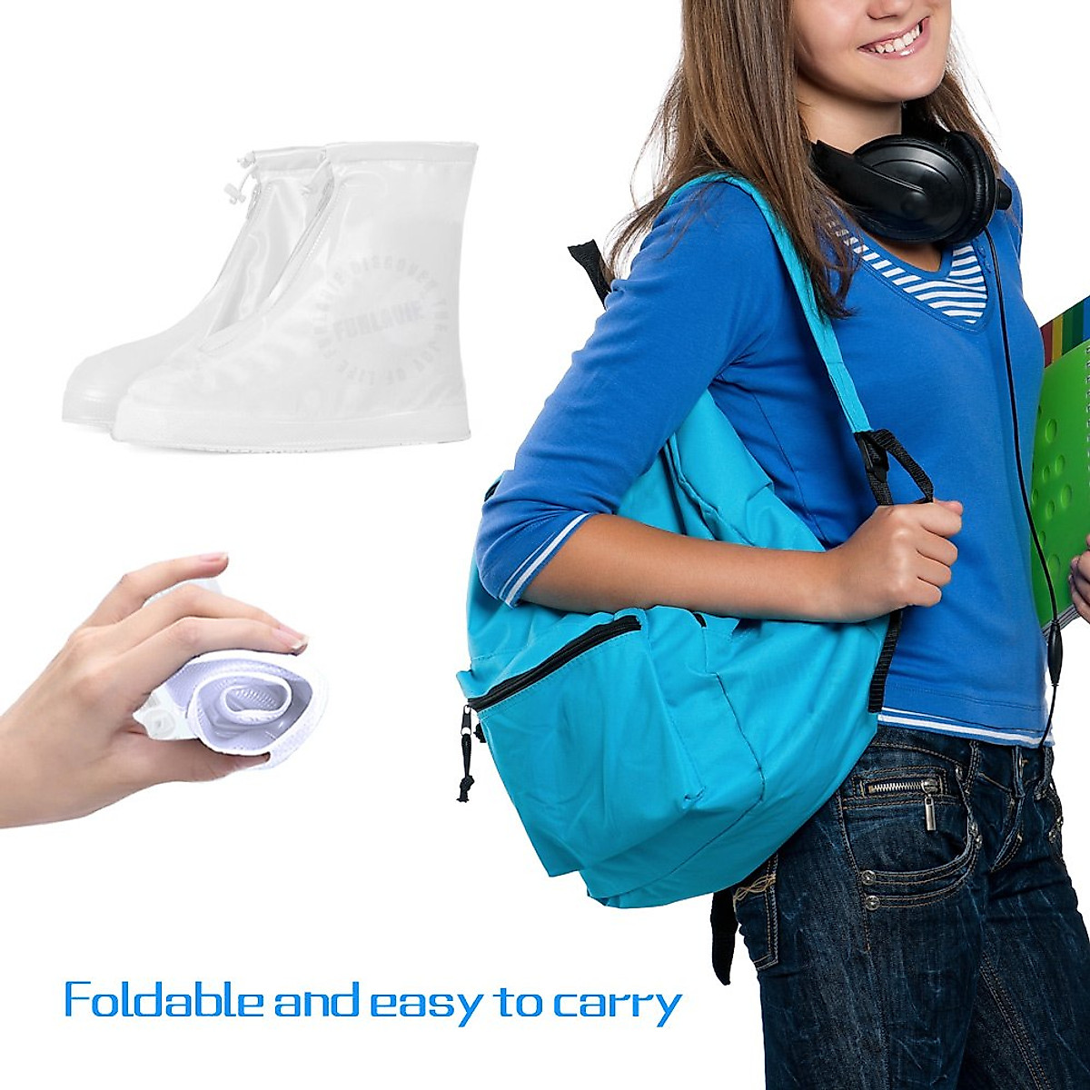 FUNLAVIE Rain Shoe Covers Non-slip Reusable Waterproof Shoe Covers for Women Men