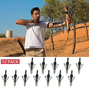 LeeMui ArcheryBroadhead Hunting Broadheads100Grains Screw-in Arrow Archery3BladesHuntingHeadsArrowTips Compatible withCrossbow andCompoundBowCamouflage Colors Hunting Arrows (Camouflage chase-12PK)