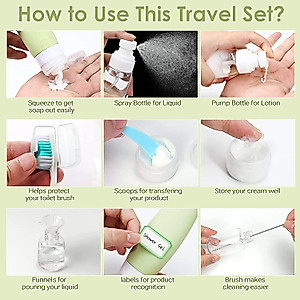 18 Pack Travel Bottles Set for Toiletries, TSA Approved Refillable Toiletry Containers Leak Proof Squeezable Silicone Travel Bottles Kit for Shampoo Conditioner Lotion Body Wash (2oz/3oz)