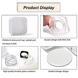 100 Pcs 7g/7ml Mini Square Clear Concentrate Jars with Lids, 2023 BPA Free, Small Thick Bottom Cosmetic Sample Glass Empty Container, for Make Up, Paint, Lip Balms, Cosmetics, Ointments (1-Black)