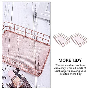 Alipis 2Pcs Guest Towel Napkin Holder, Metal Wire Organizer Tray Paper Napkins Storage Basket Small Container Tray for Bathroom, Kitchen, Dining Table (Rose Gold)