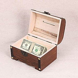Sewroro Small Wooden Treasure Chest Boxes Retro Treasure Chest Storage Box with Lock& Keys Bank Box Birthday Gifts