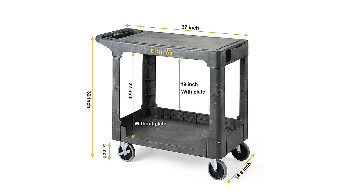 ELAFROS Heavy Duty Utility Cart - 2 Tier Work Cart with Swivel Wheels