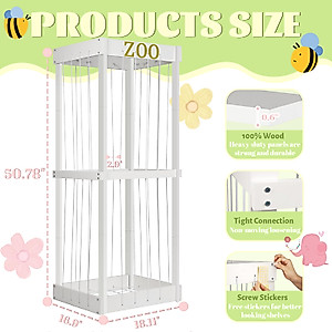 Trycooling Stuffed Animal Zoo Stuffed Animal Storage Wood Plushie Storage Stuffed Animals Zoo Storage Cage with Zoo Pattern Elastic Band for Nursery Play Room Bedroom