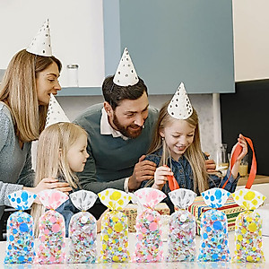 Polka Dot Cellophane Bags, 100pcs Clear Treat Bags, Plastic Christmas Cello Bags Sweets Bags with 100 Twist Ties for Goodie, Cookies, Nut, Gift Wrap, Wedding Birthday Party Favor Supplies (4 Pattern)