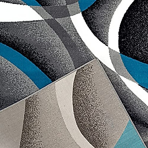 Persian Area Rugs 2305 Turquoise White 6 x 9 Modern Abstract Area Rug Carpet