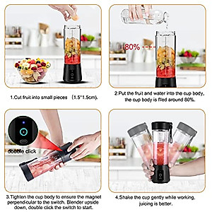 Portable Blender, YKSINX Personal Mini Blender for Smoothies and Shakes USB Rechargeable Juicer Cup Travel Handheld Fresh Juice Blender (Black)
