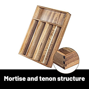 KITEISCAT Acacia Wood Silverware Organizer, Kitchen Utensil Drawer Organizer for Forks, Knives & Spoons, 5-Compartment Cutlery Tray, Flatware Holder