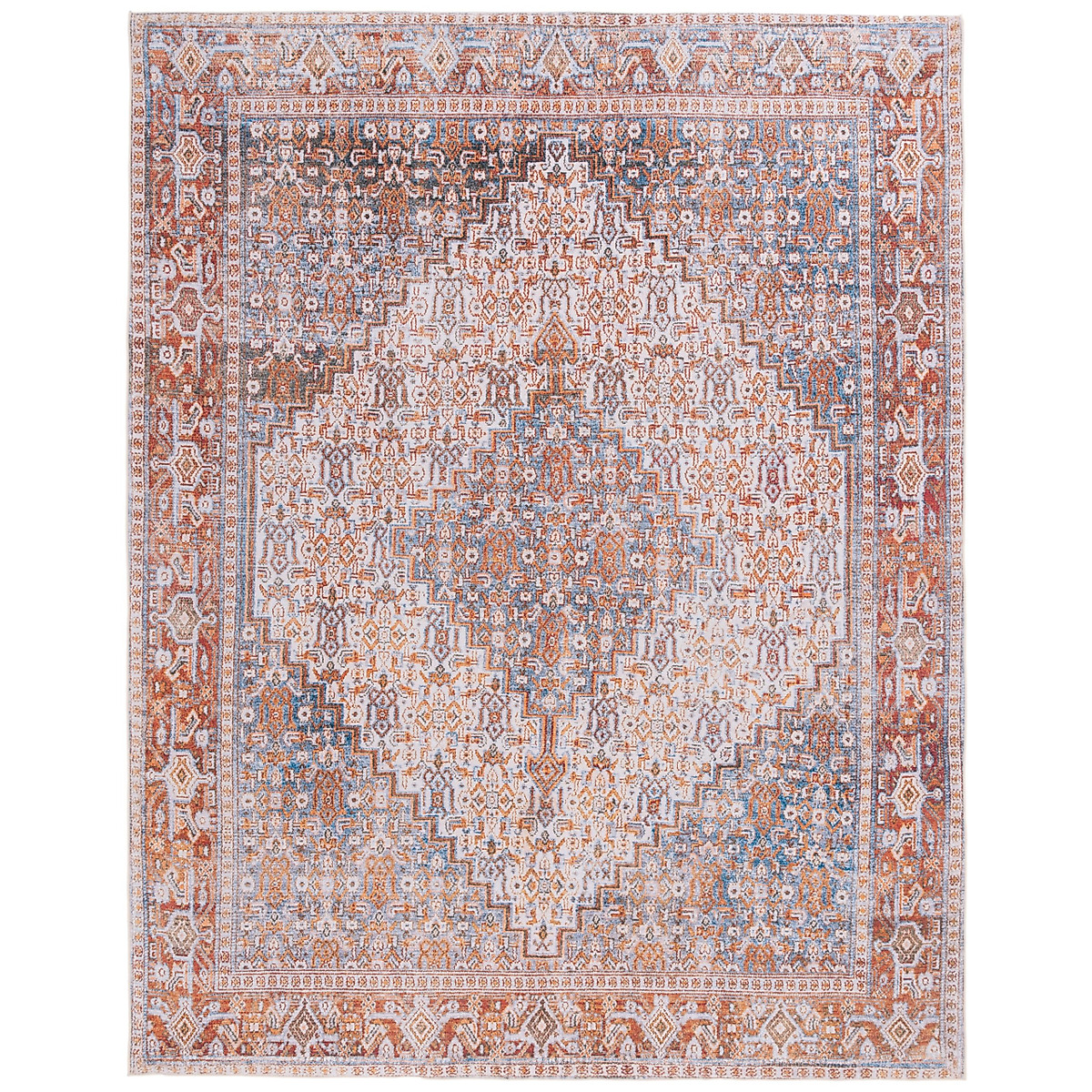 SAFAVIEH Tucson Collection Area Rug - 8' x 10', Beige & Rust, Boho Design, Non-Shedding Machine Washable & Slip Resistant Ideal for High Traffic Areas in Living Room, Bedroom (TSN166B)