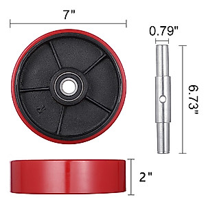 7" x 2" Pallet Jack Steer Wheels Replacement Kit with Axle 20 mm ID Bearings Poly Tread