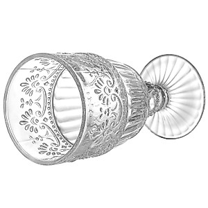 AVLA 6 Pack Glass Goblet, 12 OZ Vintage Wine Glassware, Romantic Wedding Glass Set, Drinking Stemware Beverage Cups for Party, Bar, Champagne, Juice, Beer, Cocktail, Embossed Design