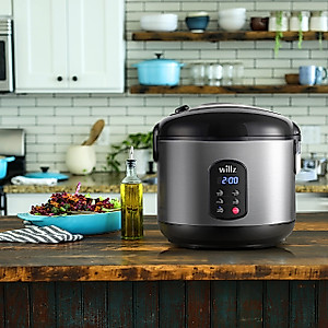 Willz Rice Cooker, Slow Cooker, Food Steamer & Warmer, 12 Cup Cooked/ 6 Cup Uncooked, with 5 Preset Programs, Non Stick Bowl & Steam Basket, Stainless Steel