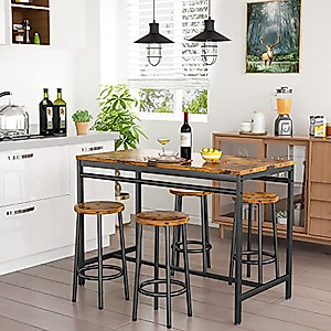 tantohom Dining Table Set for 4, Metal Frame Modern Wood Bar Table and Chairs Set, Kitchen Table and Chairs for 11 for Space Saving