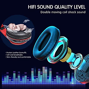 Bluetooth Headphones Over Ear for Music,LED Foldable Stereo Headphones for Gaming with Volume Control,Built in Mic,Support TF,Wired and Wireless Headset for Smart Phone/TV/PC(Black)