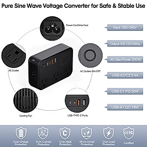 220v to 110v Converter with PD20W+QC18W+2 USB 300W Power Converter Adapter Combo Voltage Converter US to Europe UK AU Asia 180+ Countries Universal Travel Adapter F,C,G,I,A and Storage Bag Included