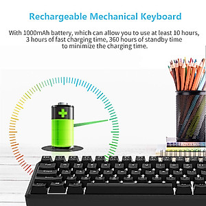 NACODEX K680T 60% Wireless/Wired Mechanical Keyboard - Compact 68 Keys 1000mAh Rechargeable Gaming/Office Keyboard Multi-Device for iOS Android Windows and Mac (Blue Switch White Backlit Black)