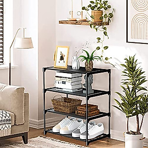 4-Tier Small Shoe Rack, Narrow Stackable Shoe Shelf Storage Organizer, Sturdy Metal Expandable Free Standing Shoe Racks for Entryway Hallway Closet Bathroom Living Room (4-Tier-Black)