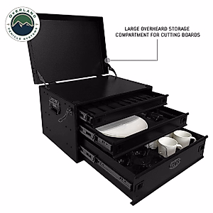 Overland Vehicle Systems Ultimate 39 Piece Utensil Set - Black Powder Coat Universal - 6061 Aircraft-Grade Aluminum Storage Box - Heavy Duty Grab Handles