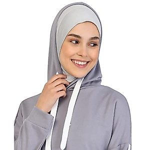 Prien Plain Ready To Wear Hijab for Women, Muslim Instant Turbans, Soft Jersey Scarf, Islamic Clothes, Long Hijabs, Abaya (Grey)