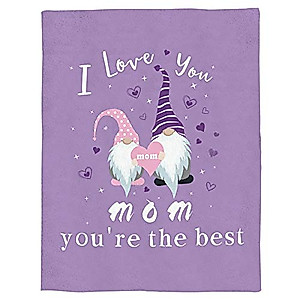 Mother' Day Throw Blankets Extra Soft Lightweight Flannel Fleece Blanket I Love You Mom Only The Best Gnome Purple Decorative Bedding Warm Cozy All Season Use Cover for Bed/Couch Microfiber