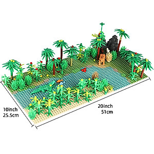 RCOMG Jungle Rainforest Building Blocks Toy, Garden Park Forest Bricks Accessories Plants Animals Tree Flowers Building Kit (with 2 BasePlates 10x10 inch), Compatible with All Major Brands
