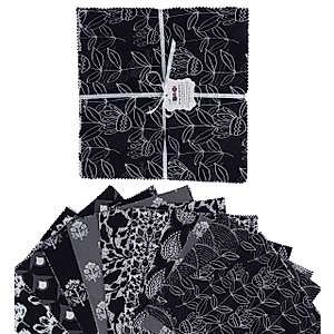 Soimoi Precut 10-inch Block Prints Cotton Fabric Bundle Quilting Squares Charm Pack DIY Patchwork Sewing Craft- Black & Gray