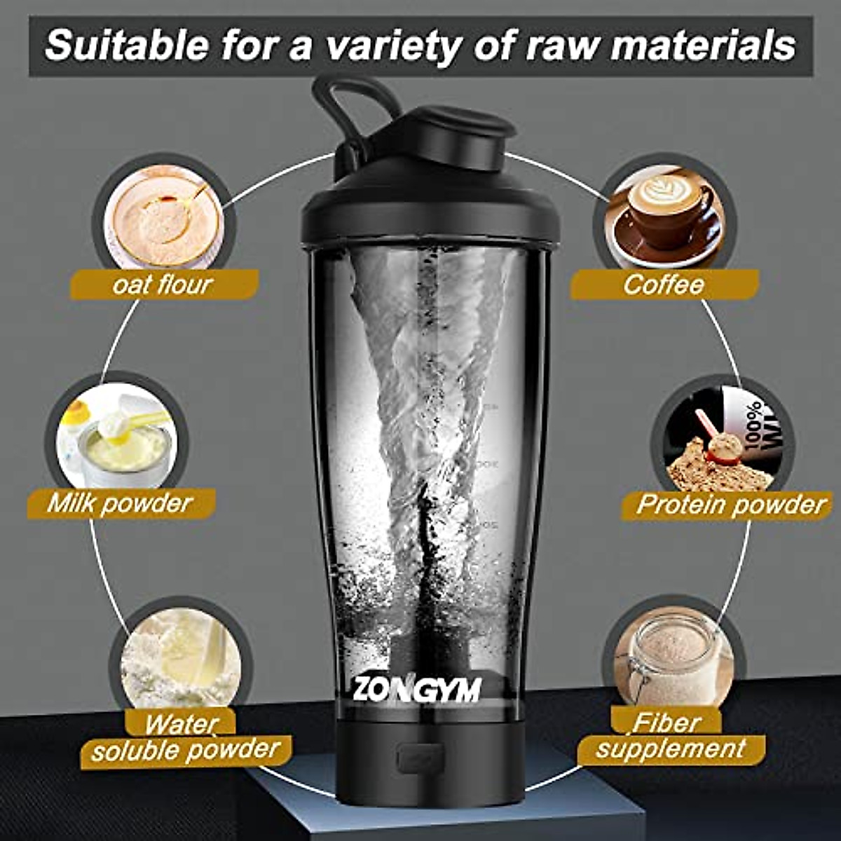 Electric Protein Shaker Bottle, 24 oz USB Rechargeable Blender Bottles, Shaker Bottles for Protein Mixes with BPA Free, Juicer Accessories, Made with Tritan Portable Blender Cup for Protein Shakes