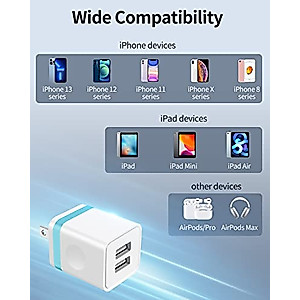 iPhone Charger [Apple MFi Certified], ARCCRA 3-Pack 3FT 6FT 10FT Lightning Cable Data Sync Charging Cords with 2 X Dual Port USB Wall Charger Block Plug for iPhone 13 12 11 Pro Max XS XR X 8 7 6 Plus