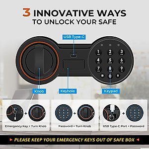 Bostra Fireproof Safe Box with Sensor Light & Fireproof Bag, Money Safe Box with Digital Keypad,Security Safe Box for Home, 0.5 Cubic Small Safe with Keys & Pass Code for Cash Jewelry