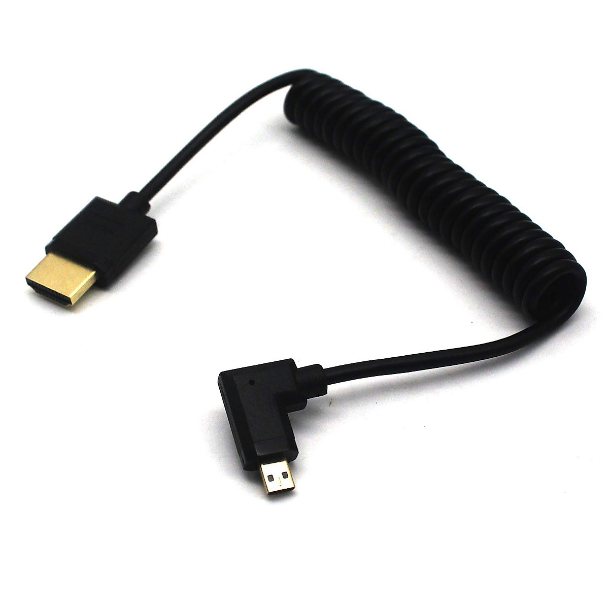 MOTONG Standard 4K HDMI 2.0 to Micro HDMI Cable, Coiled Micro HDMI Male 90 Degree Left Angle to HDMI 2.0 Male Cable Cord 4K@60Hz(1.2M, M to M Left Angle)