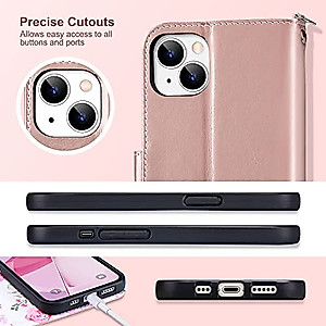ULAK Compatible with iPhone 14 Wallet Case for Women, Flower Pattern PU Leather Flip Cover with Card Holder and Kickstand Feature Protective Phone Case Designed for iPhone 14 6.1 Inch, Rose Gold