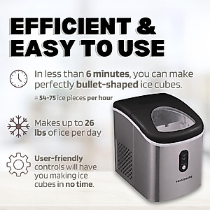 Frigidaire Stainless Steel Ice Maker Machine - Heavy Duty - Makes 26 lbs of Clear Ice Per Day - Digital LED Control Panel - Transparent Window - 1.2 Quart Water Reservoir - Stainless Steel