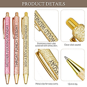 TERPINK 7-Pack Swear Word Daily Funny Pens, Funny Seven Days of The Week Pens, Describing the mentality, Sarcastic Ballpoint Pens, Gift for Colleague Co-Worker (Black, 1.0mm)