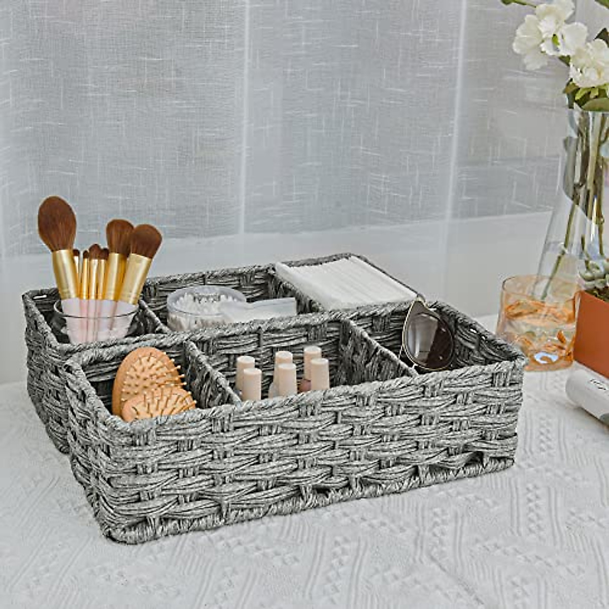 GRANNY SAYS Toilet Tray Tank Topper, Wicker Baskets for Storage, Set of 2 Waterproof Bathroom Baskets for Organizing, Gray Bathroom Organization Baskets, 14 ¼'' x 6'' x 4 ¼''