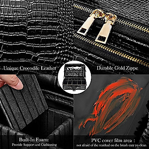 gzcz Large Makeup Train Case Professional 16" Travel Makeup Cosmetic Bag Organizer Portable PU Leather Makeup Storage Case Artist Box with Adiustable Dividers & Strap (L-Crocodile Pattern)