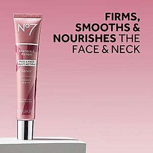 No7 Restore & Renew Multi-Action Face & Neck Serum - Anti Aging Serum for Deep Wrinkle Repair - Collagen Infused Face Serum with a Hydrating Blend of Hibiscus Peptides & Hyaluronic Acid (1 Fl Oz)
